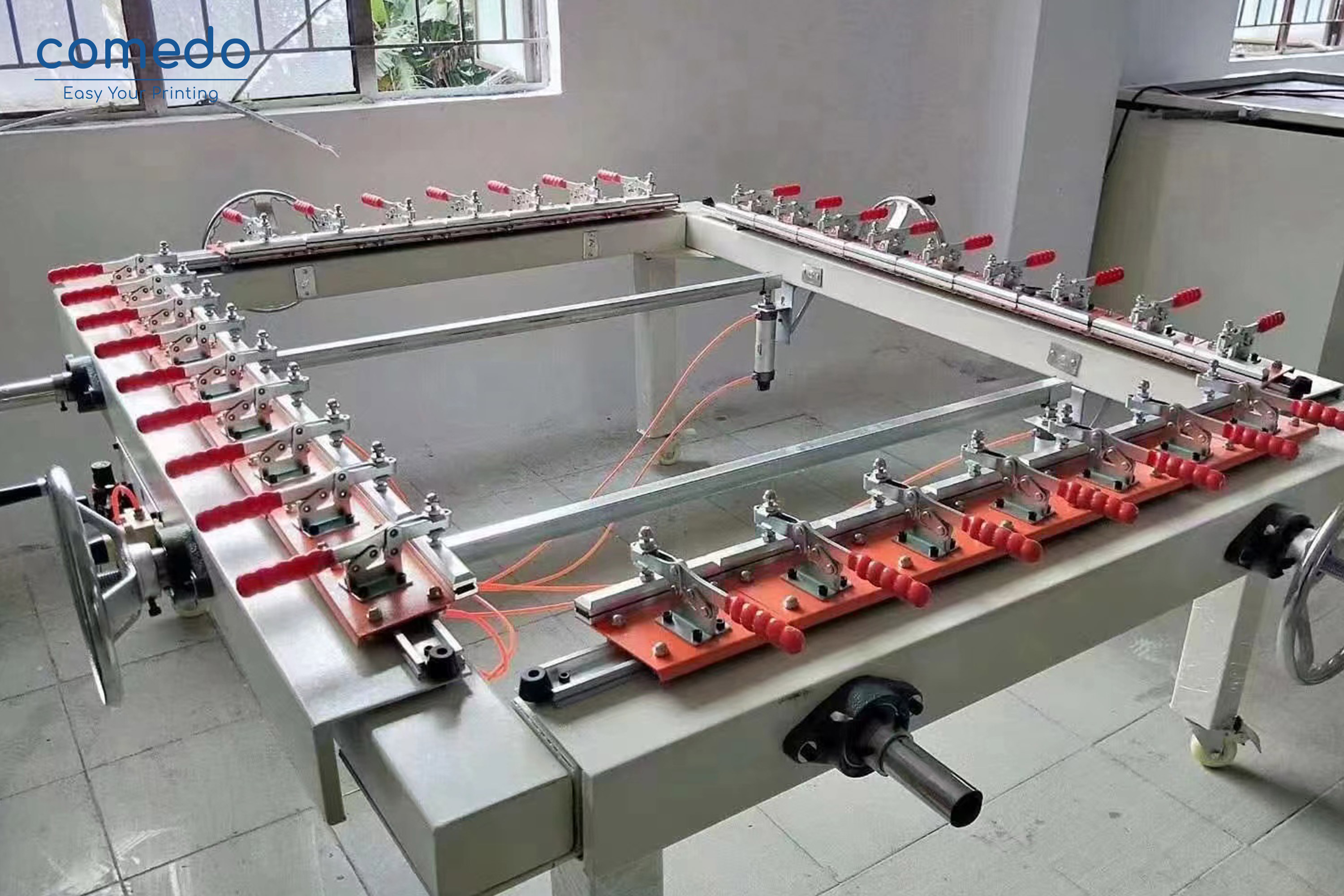 Pneumatic turbin type double & single clamp screen mesh stretching machine