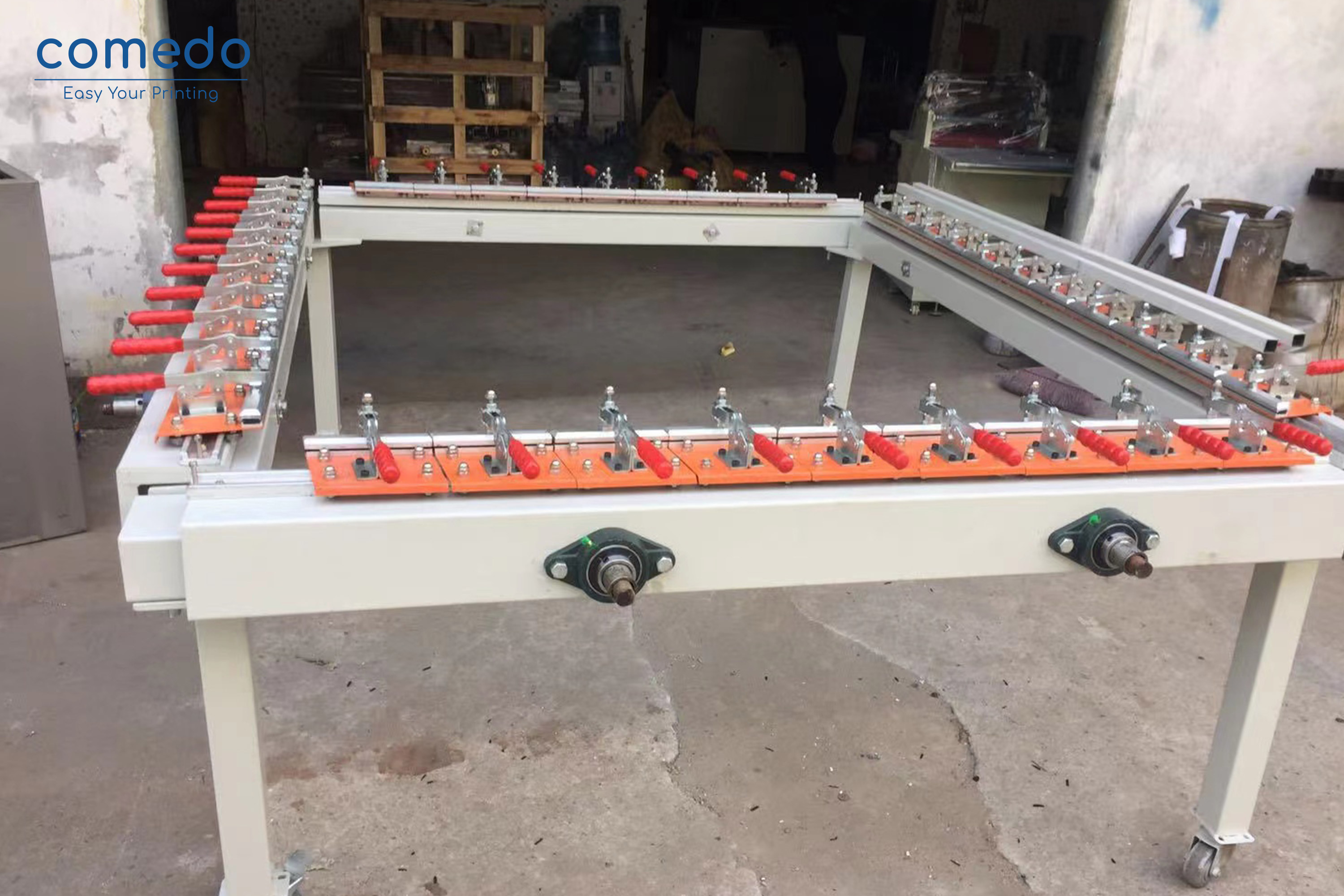 Pneumatic turbin type double & single clamp screen mesh stretching machine