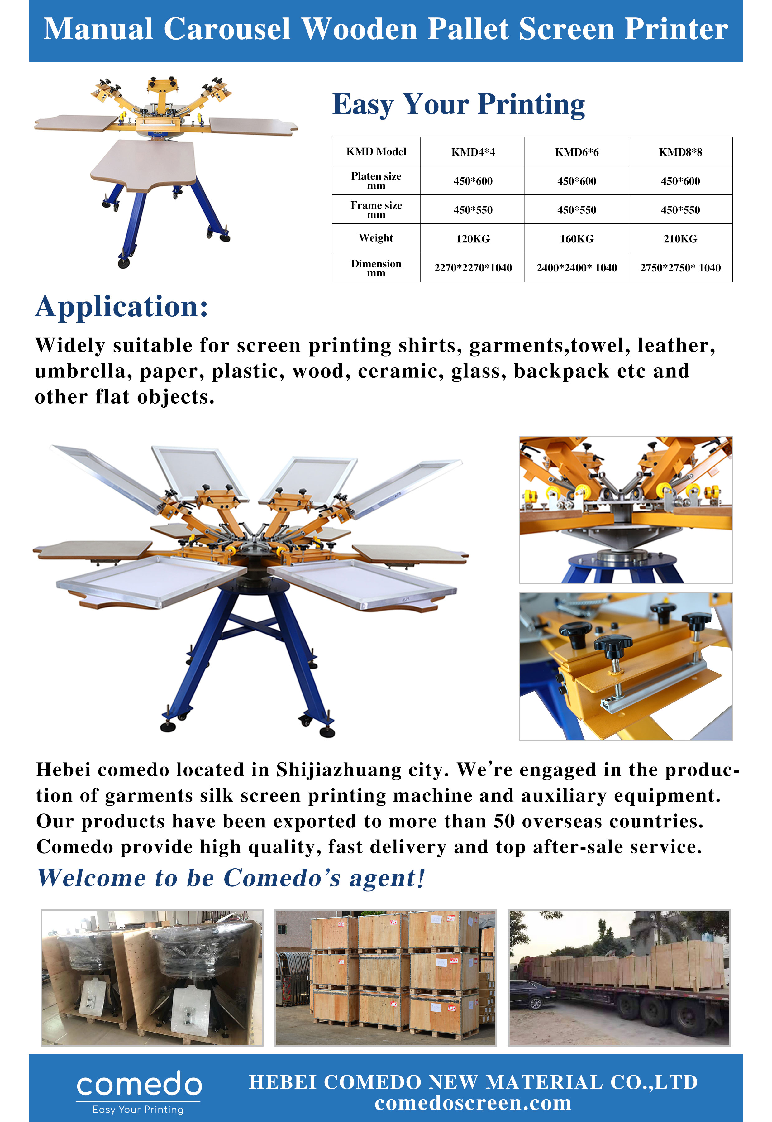 Comedo Manual 4 color 4 station t shirt screen printing machine