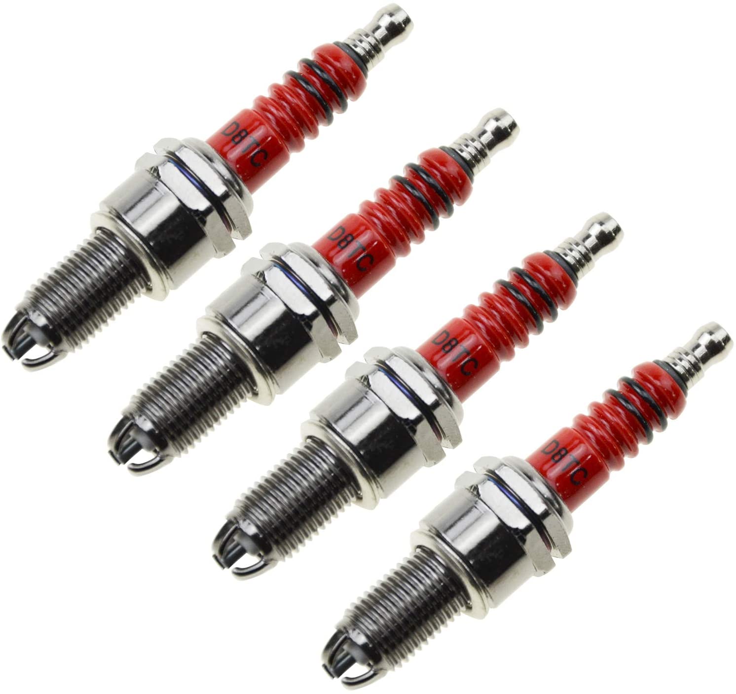 GOOFIT 4 Pcs Set D8TC 3-Electrode Spark Plug Replacement For Motorcycle 50cc 70cc 90cc 110cc ATV ...