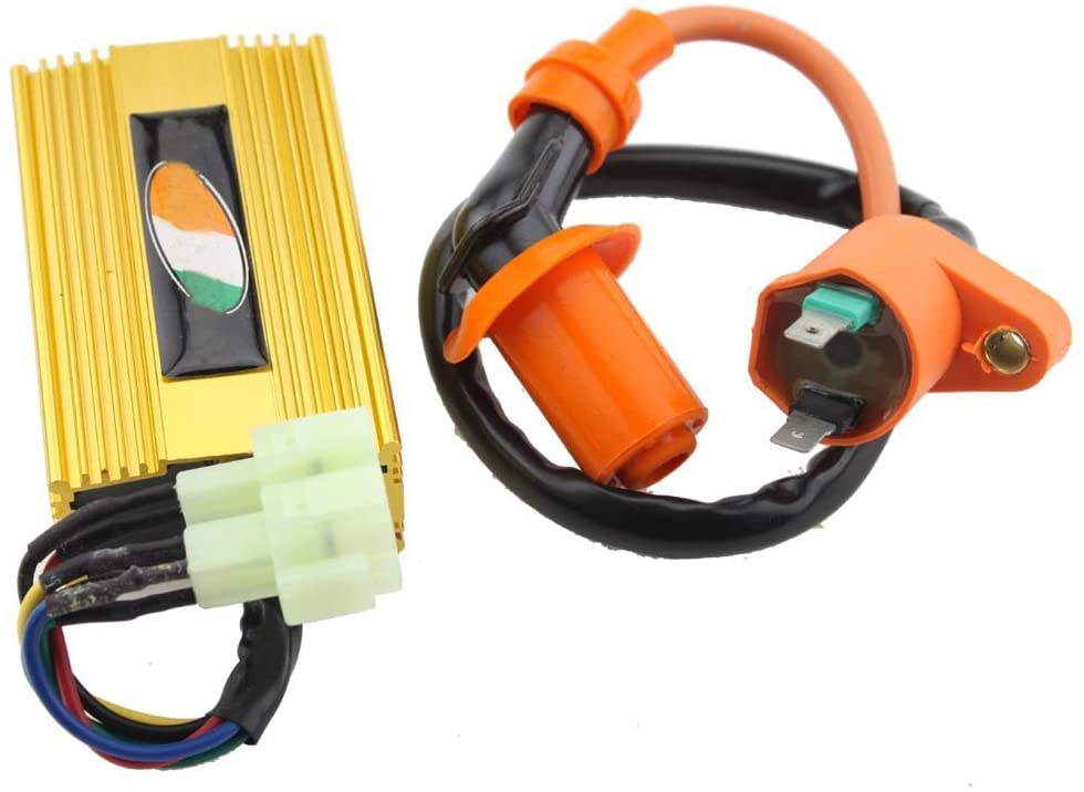 GOOFIT AC Ignition Coil with 6 Pin CDI Box Replacement For GY6 50cc ...