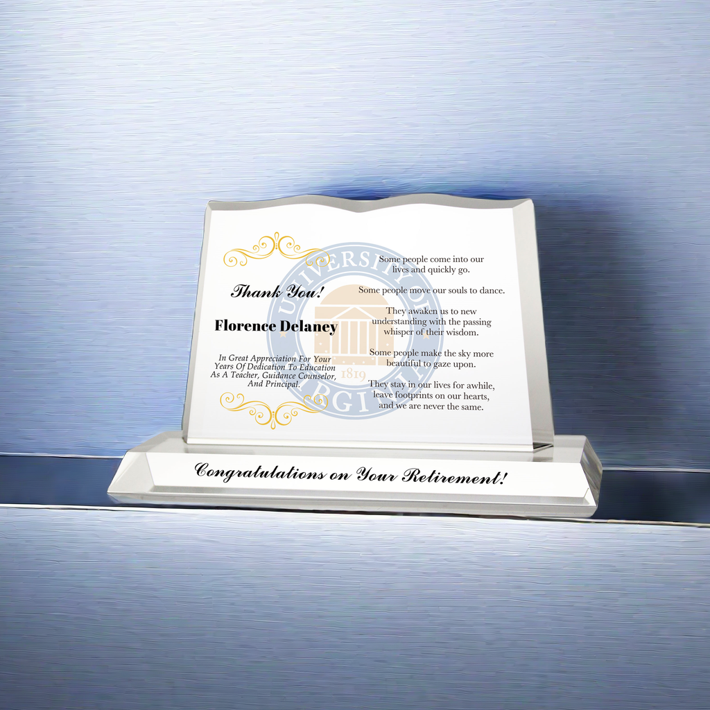 Crystal Book Shape Custom Teacher Retirement Plaque Mementos