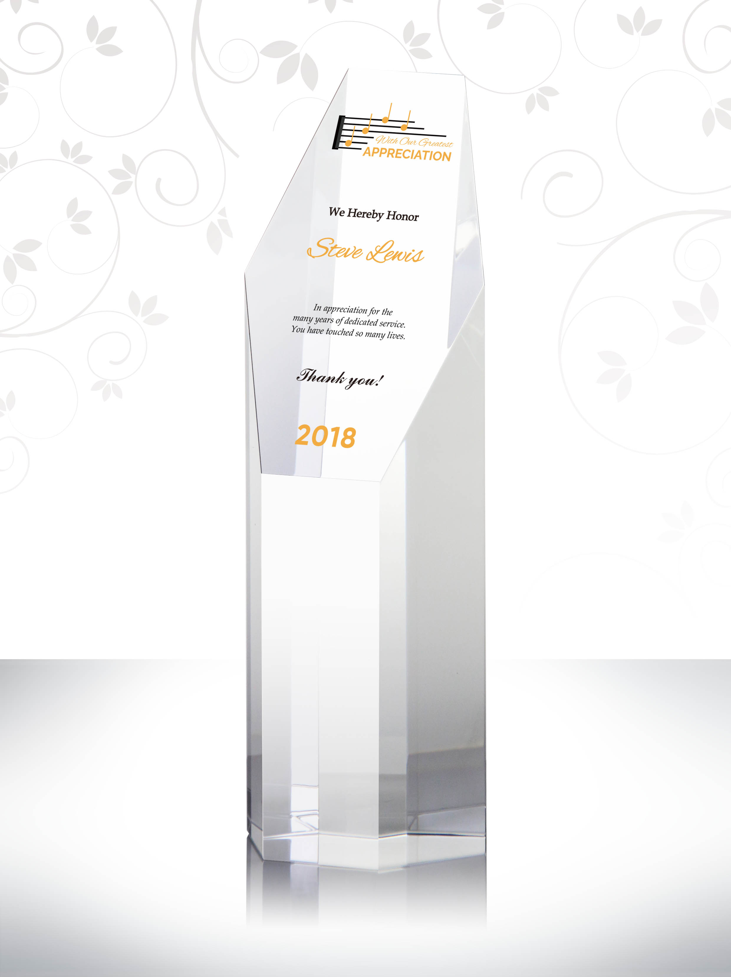 Thank You Crystal Appreciation Trophy Gift for Worship Leader Custom ...