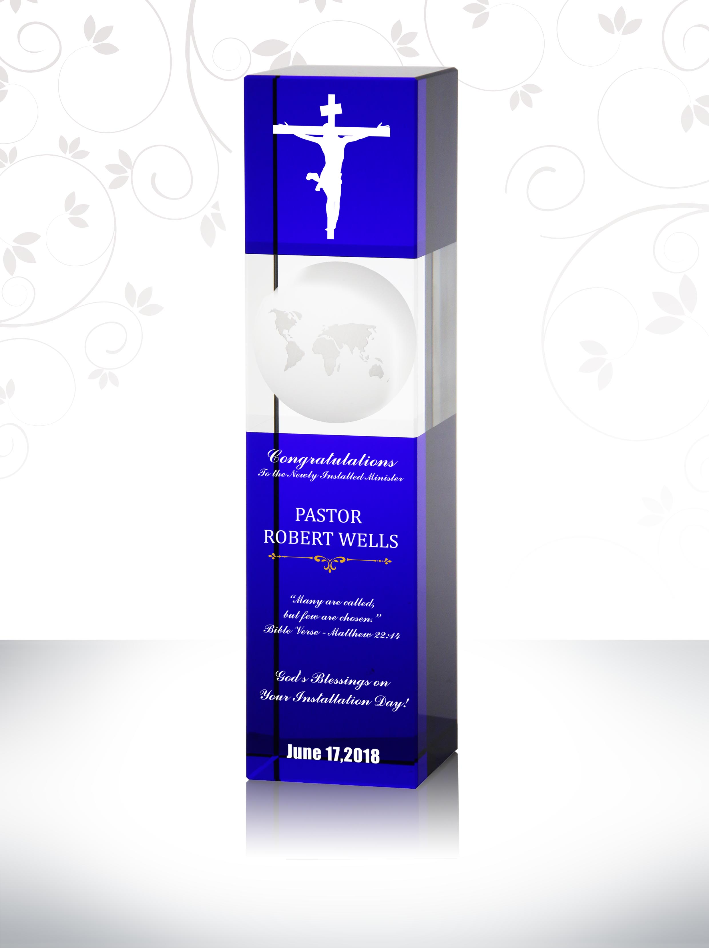 Blue Optical Crystal Square Plaque for Priest Cathedral Pastor ...