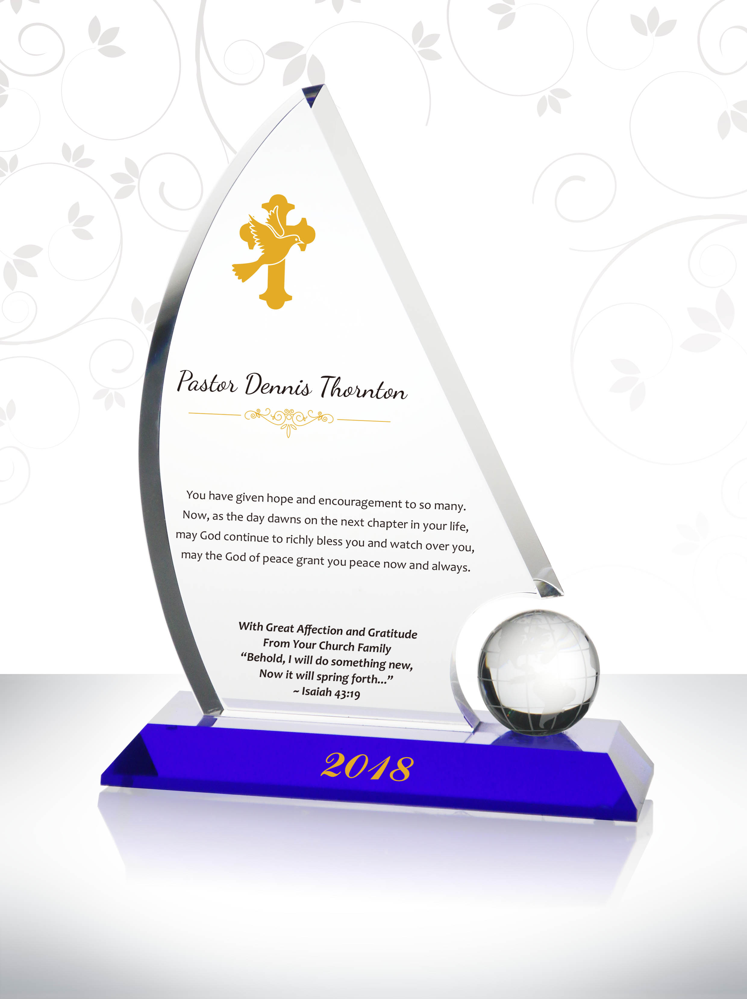 Unique Anniversary Gifts for Pastor's Retirement Custom Crystal Plaque ...