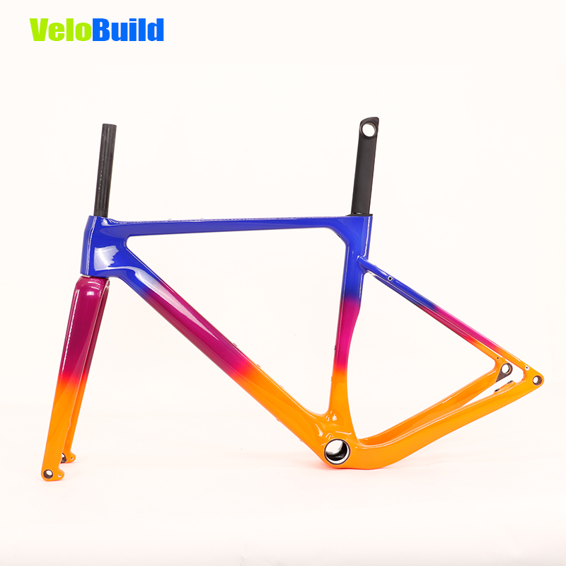 Carbon Fiber Racing Gravel Bike Frame Blue/Purple/Orange Fading Glossy ...
