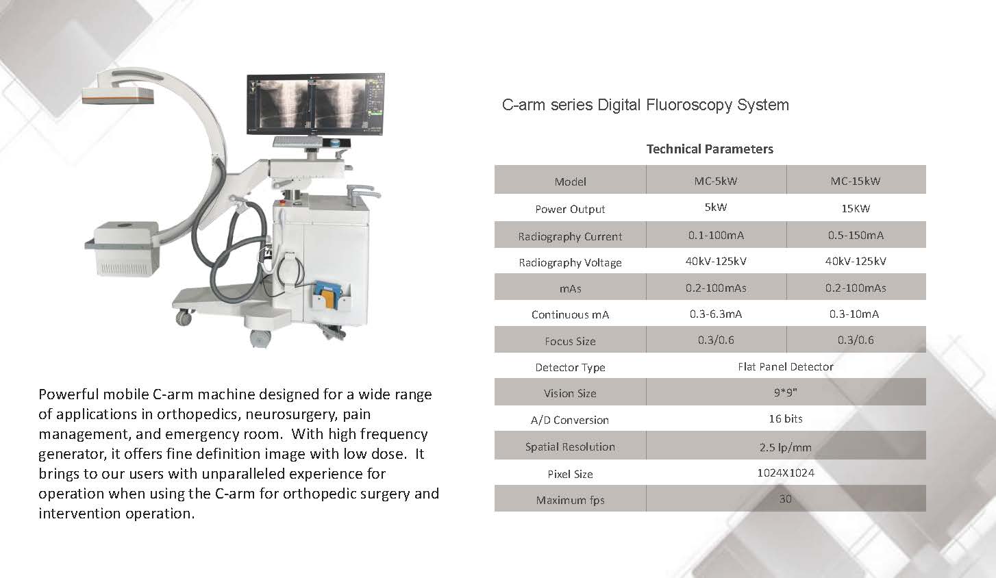 MCXINC5KW/15KW Mobile Digital C-arm X-ray Machine