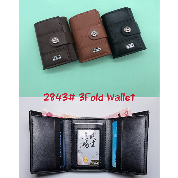 Men's three-fold embossed pu wallet