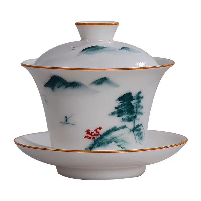 Ceramic Ruyao hand painting covered bowl (gaiwan)
