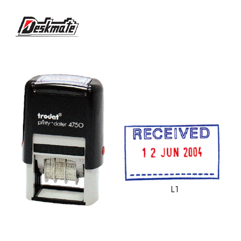 Trodat 4750 Self-Inked Dater Chop With Text 多用途日期印