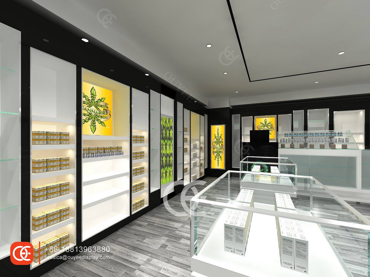Modern Smoke Shop Design Glass Tobacco Display Showcase