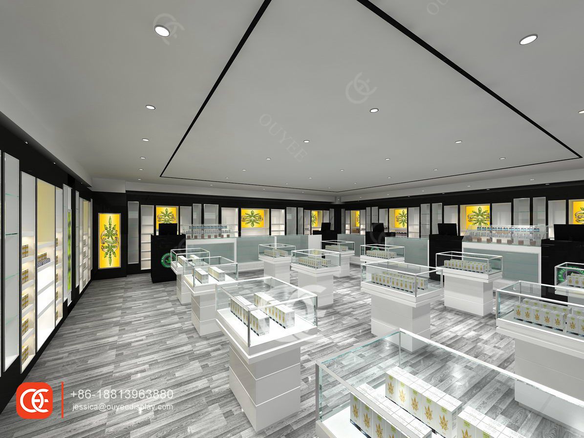 Modern Smoke Shop Design Glass Tobacco Display Showcase