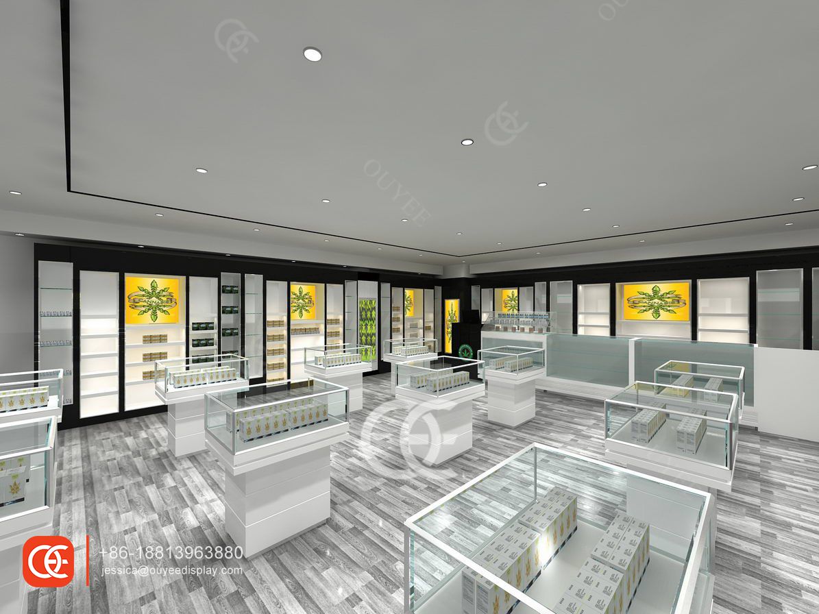 Modern Smoke Shop Design Glass Tobacco Display Showcase