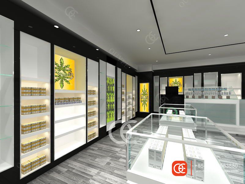 Modern Smoke Shop Design Glass Tobacco Display Showcase
