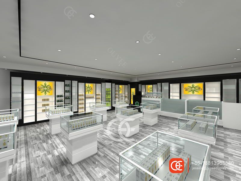 Modern Smoke Shop Design Glass Tobacco Display Showcase