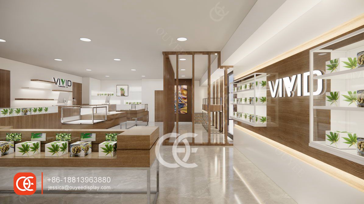 Cannabis Dispensary Interior Design Wooden Glass Display Cabinet