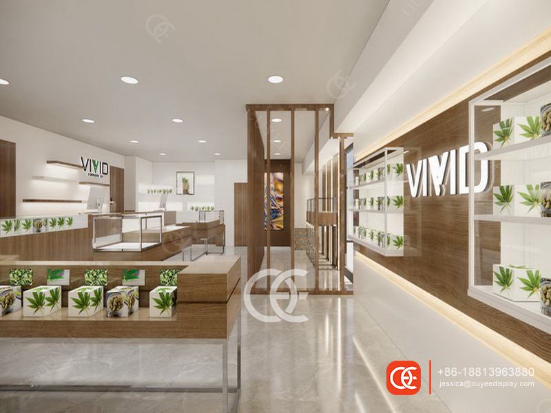 Cannabis Dispensary Interior Design Wooden Glass Display Cabinet