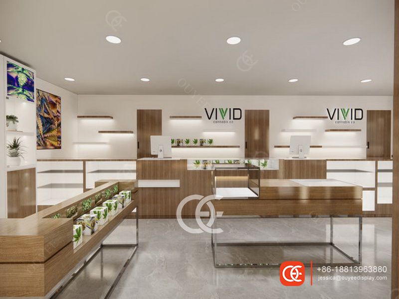 Cannabis Dispensary Interior Design Wooden Glass Display Cabinet