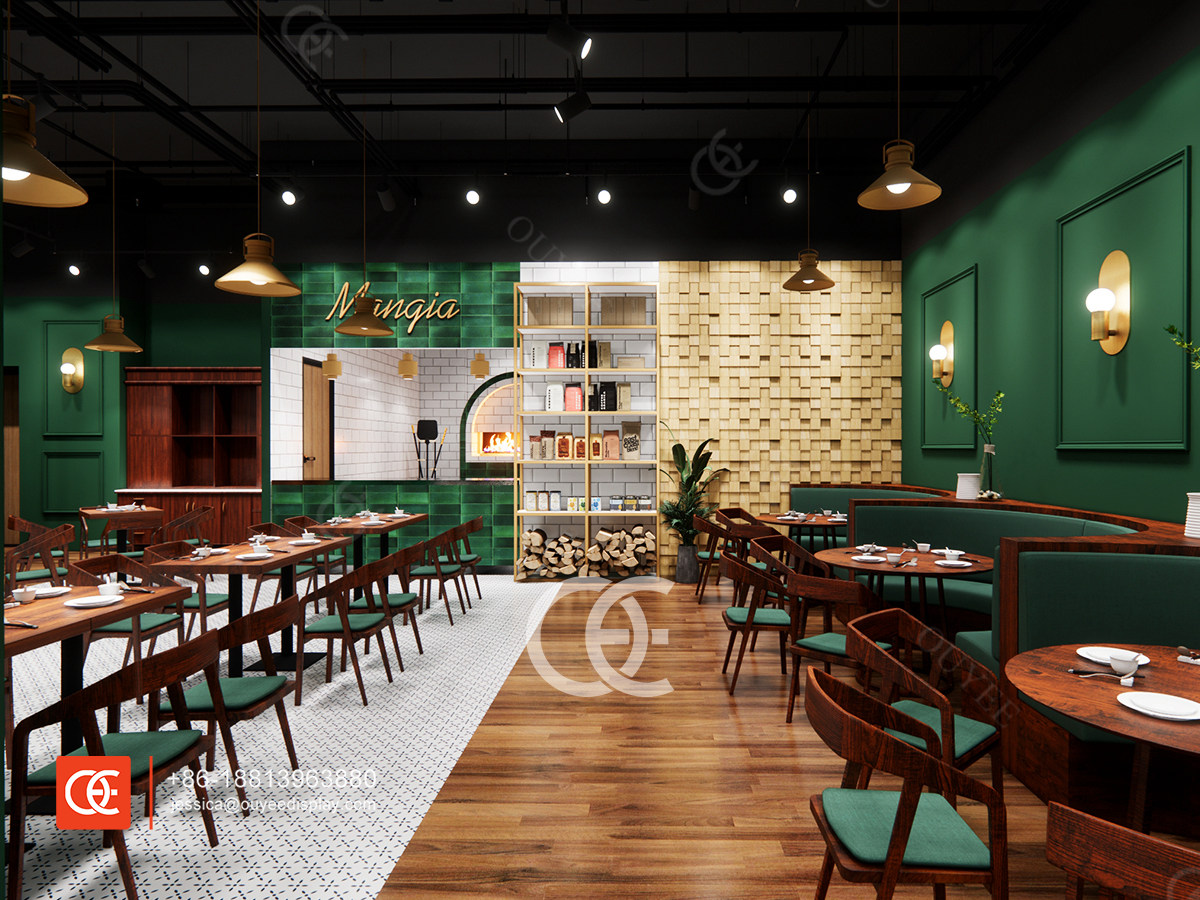 Green Cafe Design Coffee Shop Display Case Bubble Tea Shop Interior Design