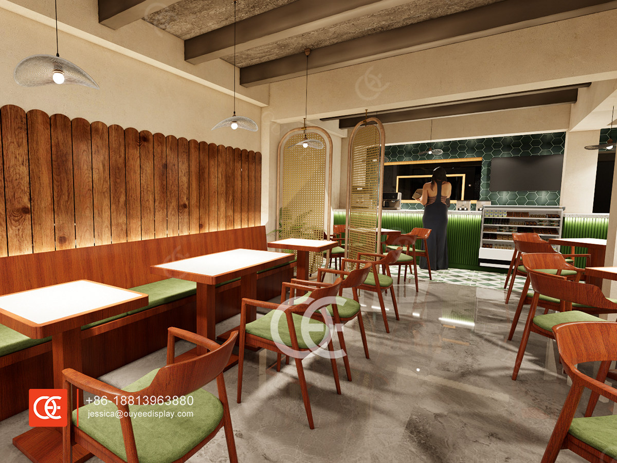 Green Coffee Shop Design Coffee Counter Layout Milk Tea Layout