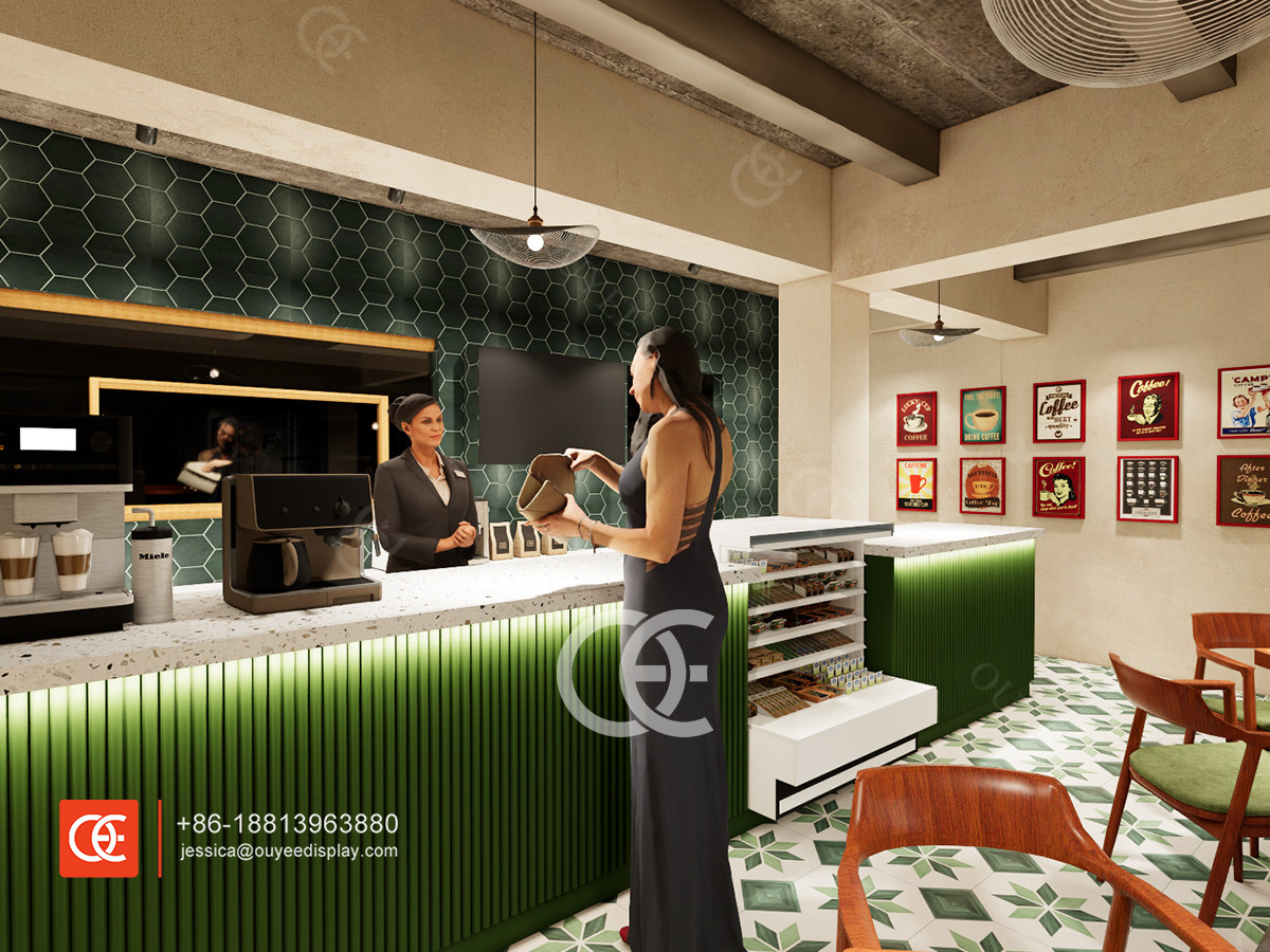 Green Coffee Shop Design Coffee Counter Layout Milk Tea Layout