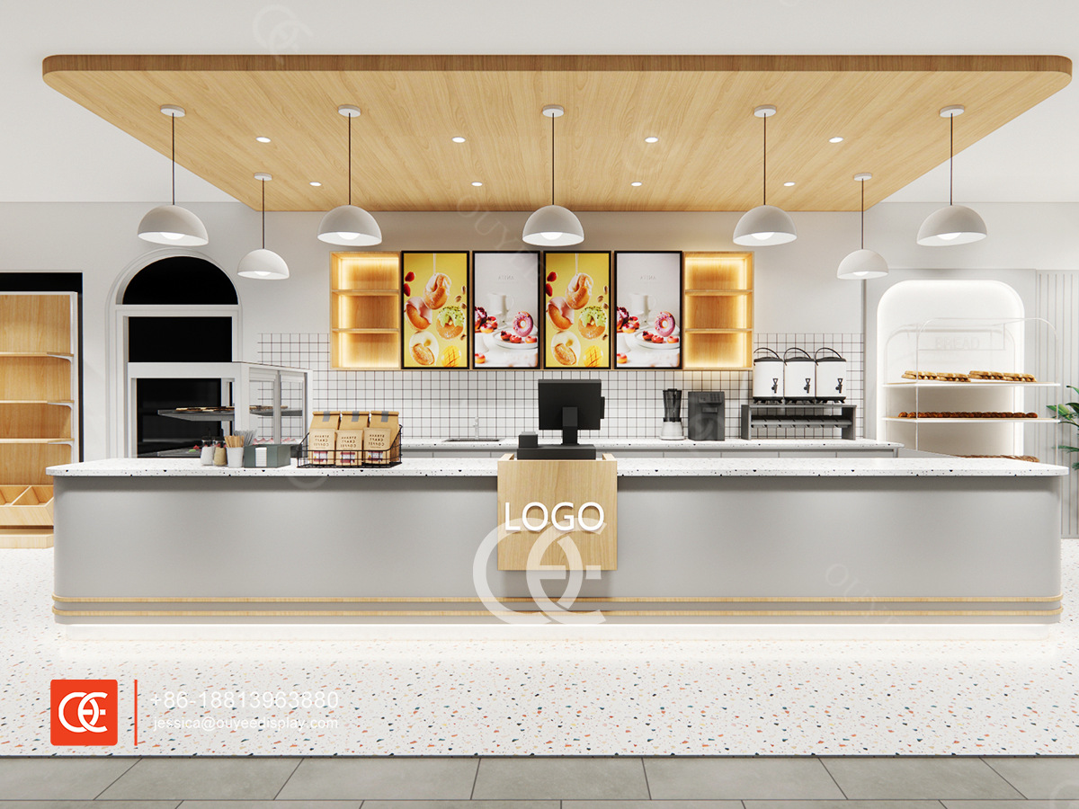 Modern Coffee Shop Counter Cafe Bubble Tea Service Counter