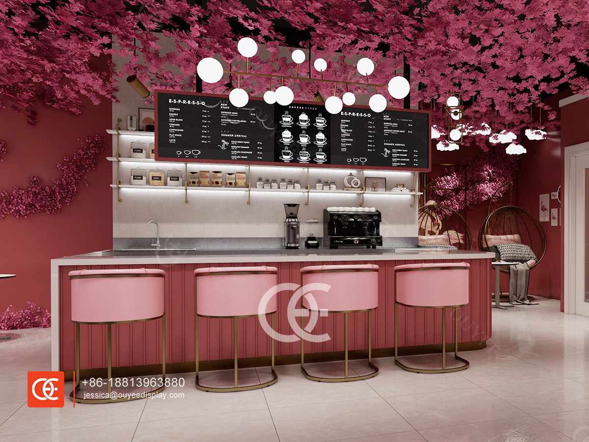 Modern Pink Coffee Shop Milk Tea Shop Design Cafe Retail Shop