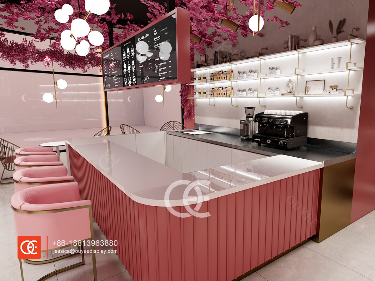 Modern Pink Coffee Shop Milk Tea Shop Design Cafe Retail Shop