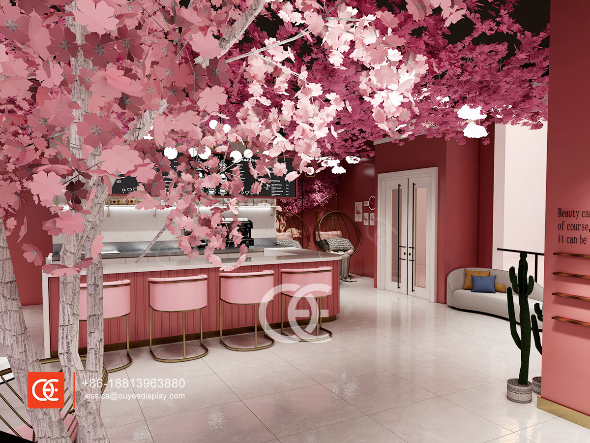 Modern Pink Coffee Shop Milk Tea Shop Design Cafe Retail Shop