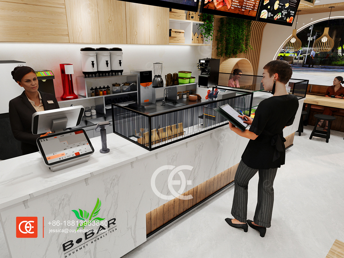 Small Coffee Shop Counter Front Design Milk Tea Layout Design