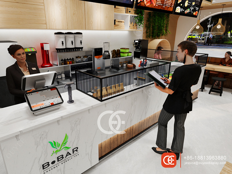 Small Coffee Shop Counter Front Design Milk Tea Layout Design