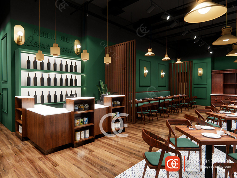 Green Cafe Design Coffee Shop Display Case Bubble Tea Shop Interior Design