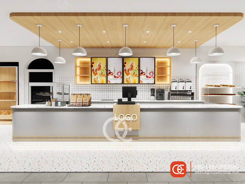 Modern Coffee Shop Counter Cafe Bubble Tea Service Counter