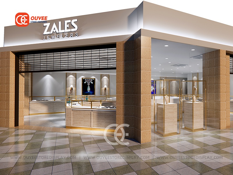 Modern Wooden and Gold Accents Jewelry Shop Interior Design