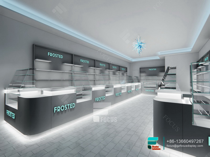 Cannabis Dispensary Interior Design Glass Display Cabinet LED