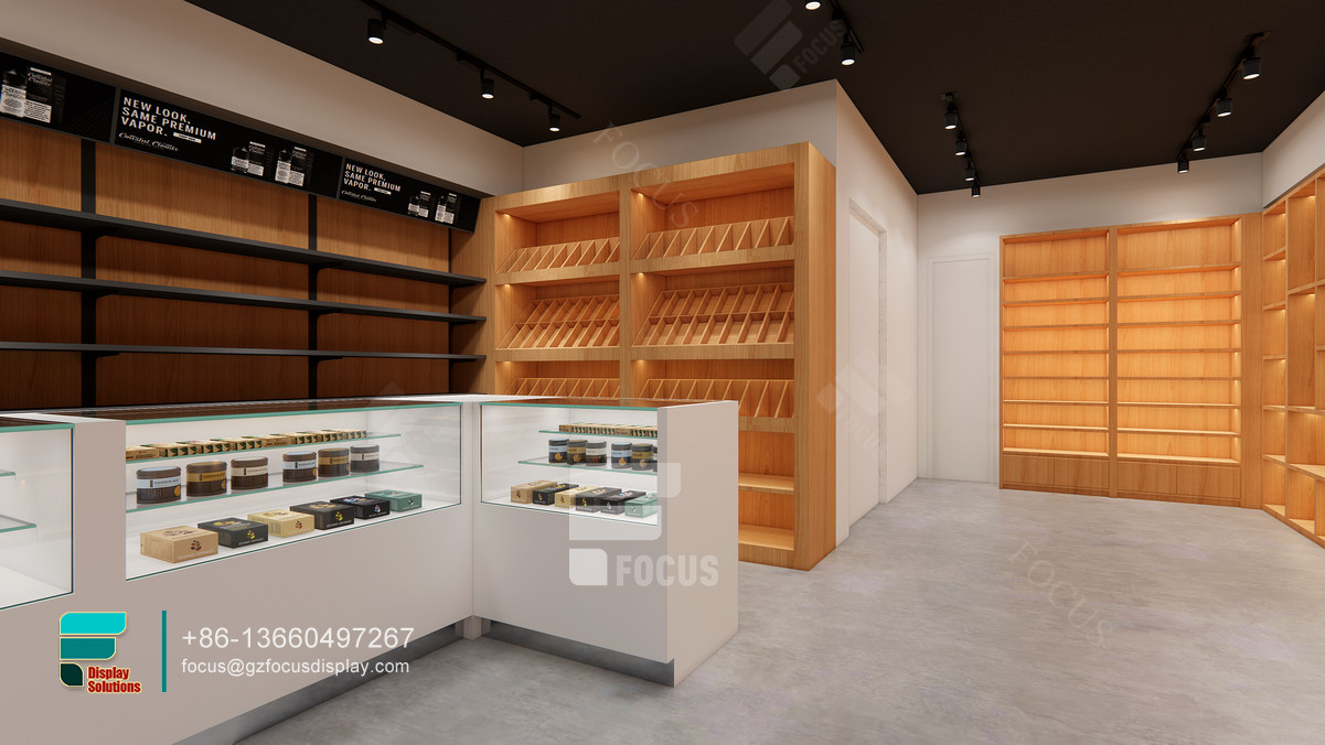 Tobacco Shop Design Wooden Glass Showcase Cigarette Display Rack