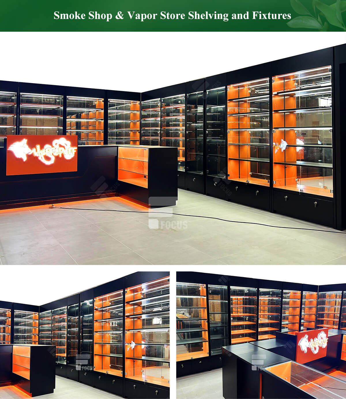 Cigarette Showcase Smoke Shop Cabinets LED Display