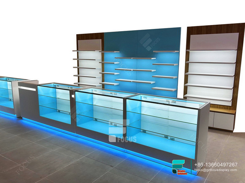 Commercial Smoke Shop Glass Display Shelf Tobacco Kiosk