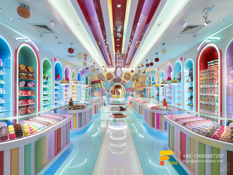 Snack Display Racks Modern Sweet Shop Chocolate Showcase