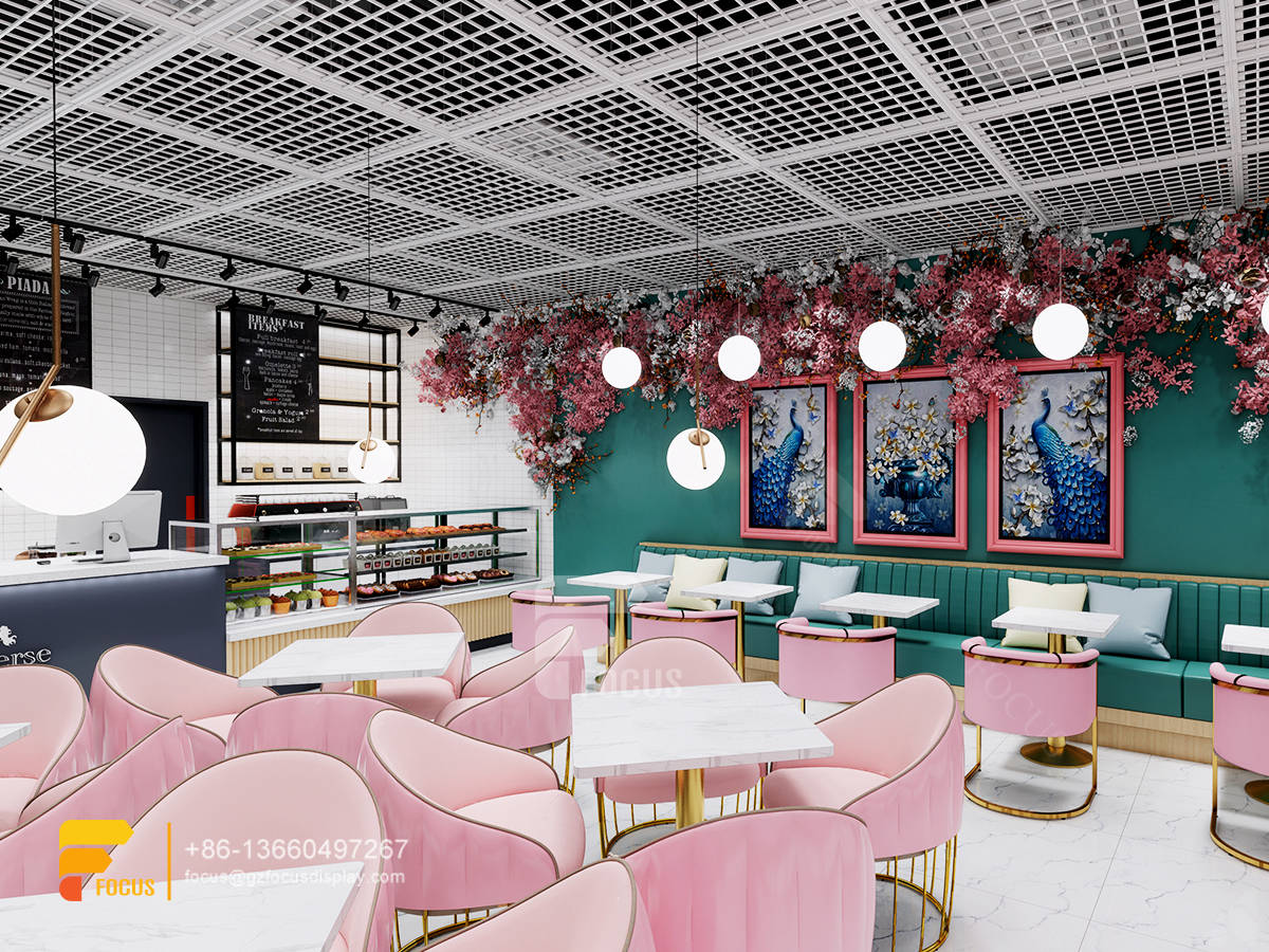 Colorful Coffee Shop Design Front Counter Bubble Tea Counter Design