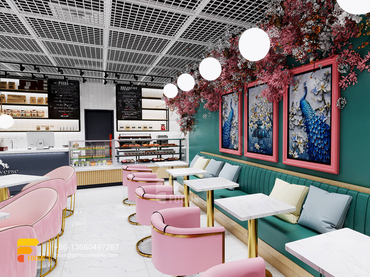 Colorful Coffee Shop Design Front Counter Bubble Tea Counter Design