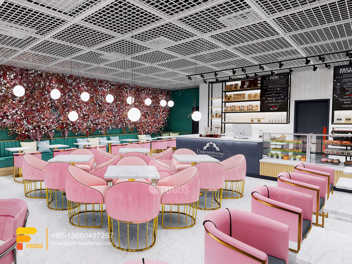 Colorful Coffee Shop Design Front Counter Bubble Tea Counter Design