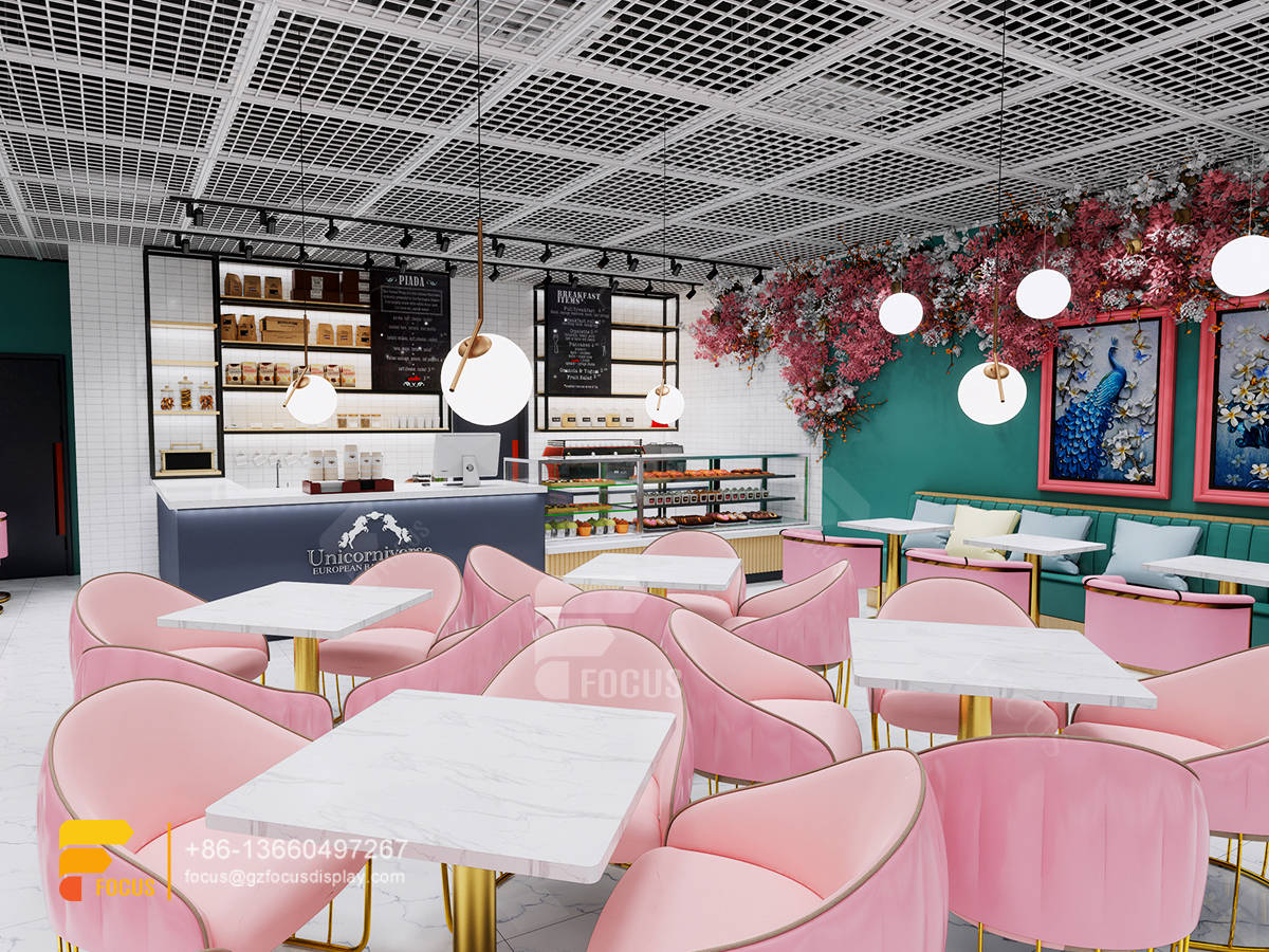 Colorful Coffee Shop Design Front Counter Bubble Tea Counter Design