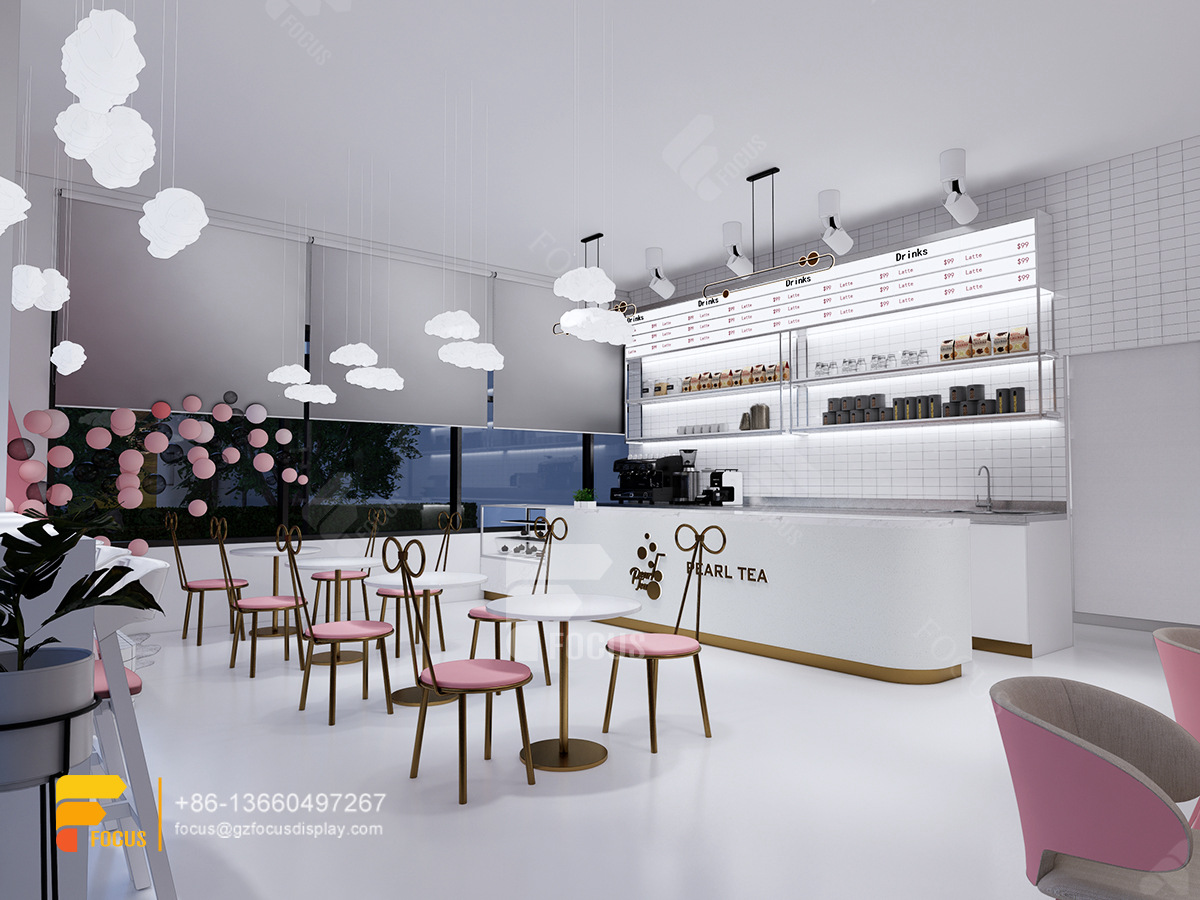 Simple Coffee Shop Design Wooden Cafe Counter Bubble Tea Shop Interior ...