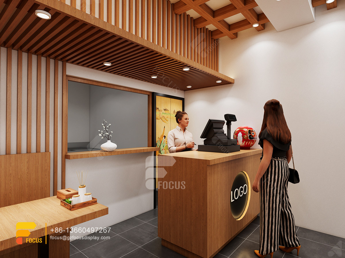 Wood Coffee Shop Design Cashier Counter Milk Tea Interior Design