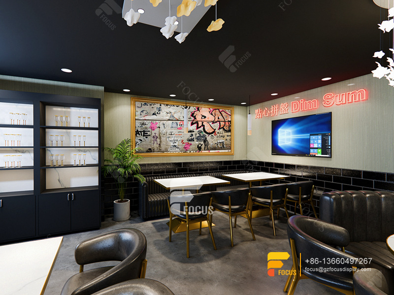 Luxury Cafe Design Coffee Display Stand Simple Milk Tea Shop Design