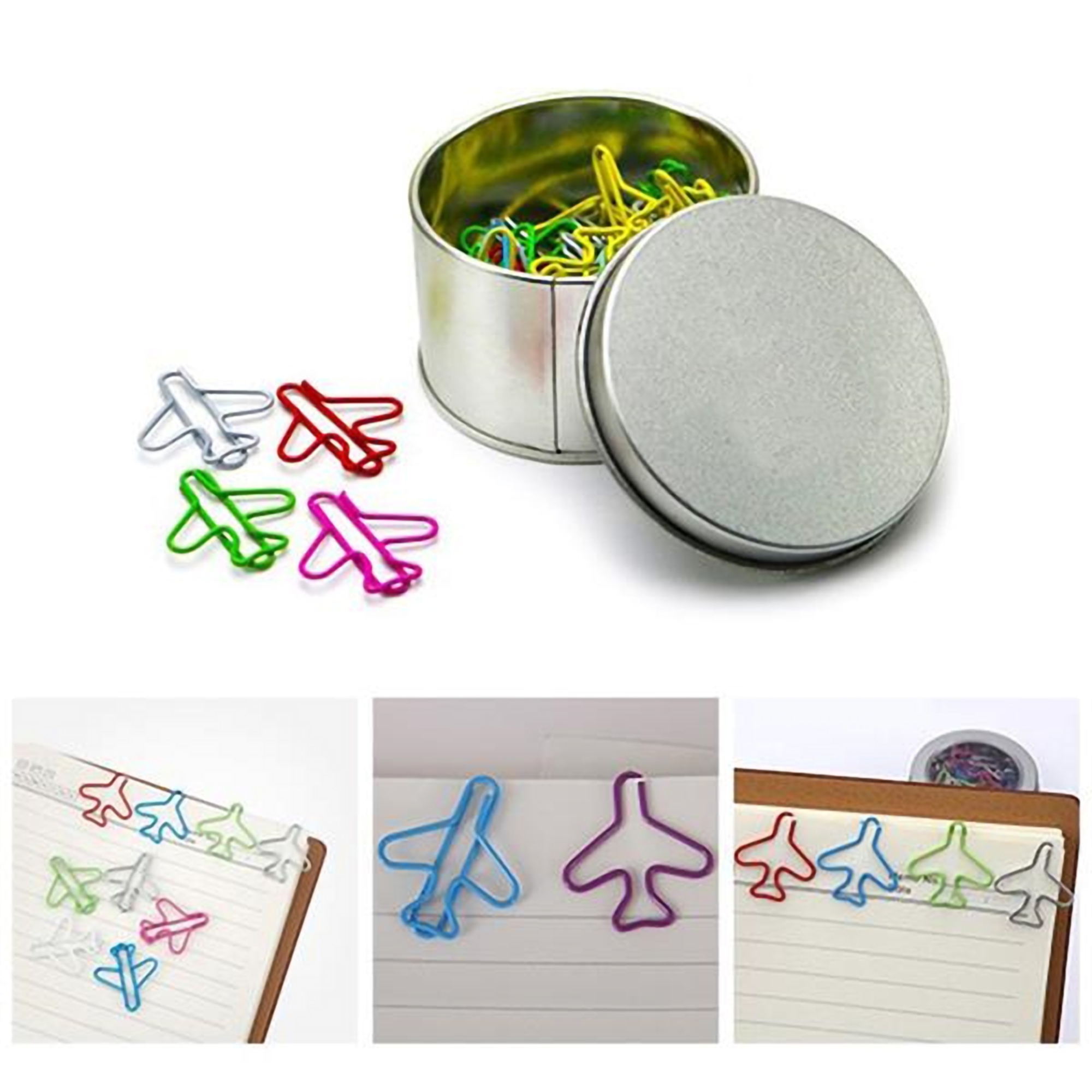Airplane Paper Clips in Tin Container
