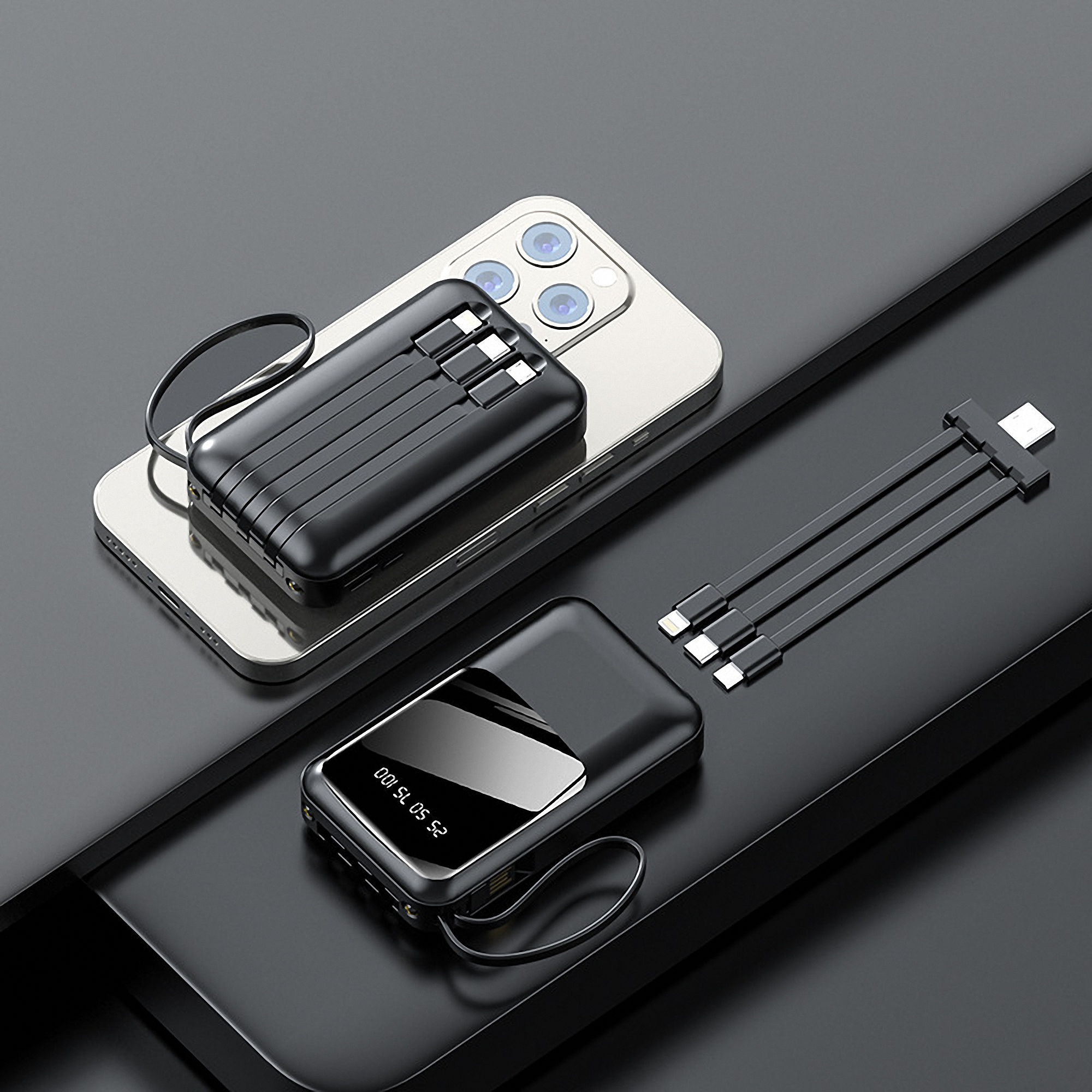 Mini Power Bank with Built-in Cable