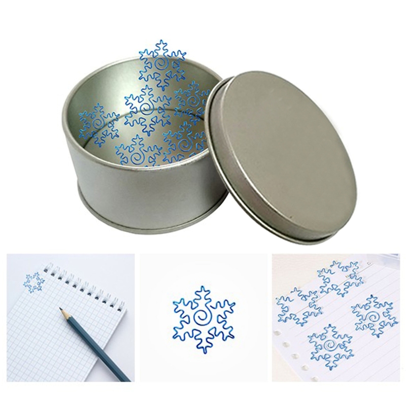 Snowflake Shaped Paper Clips in Tin Container