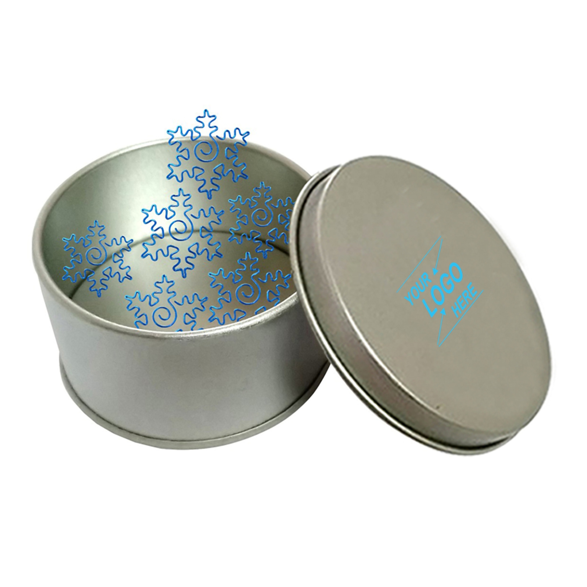 Snowflake Shaped Paper Clips in Tin Container